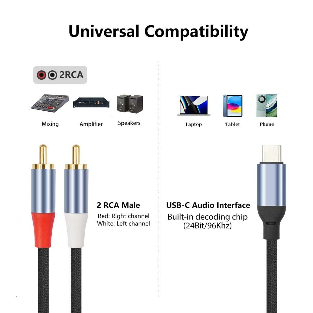 Кабель USB Type-C — 2 RCA, 3m — фото 1
