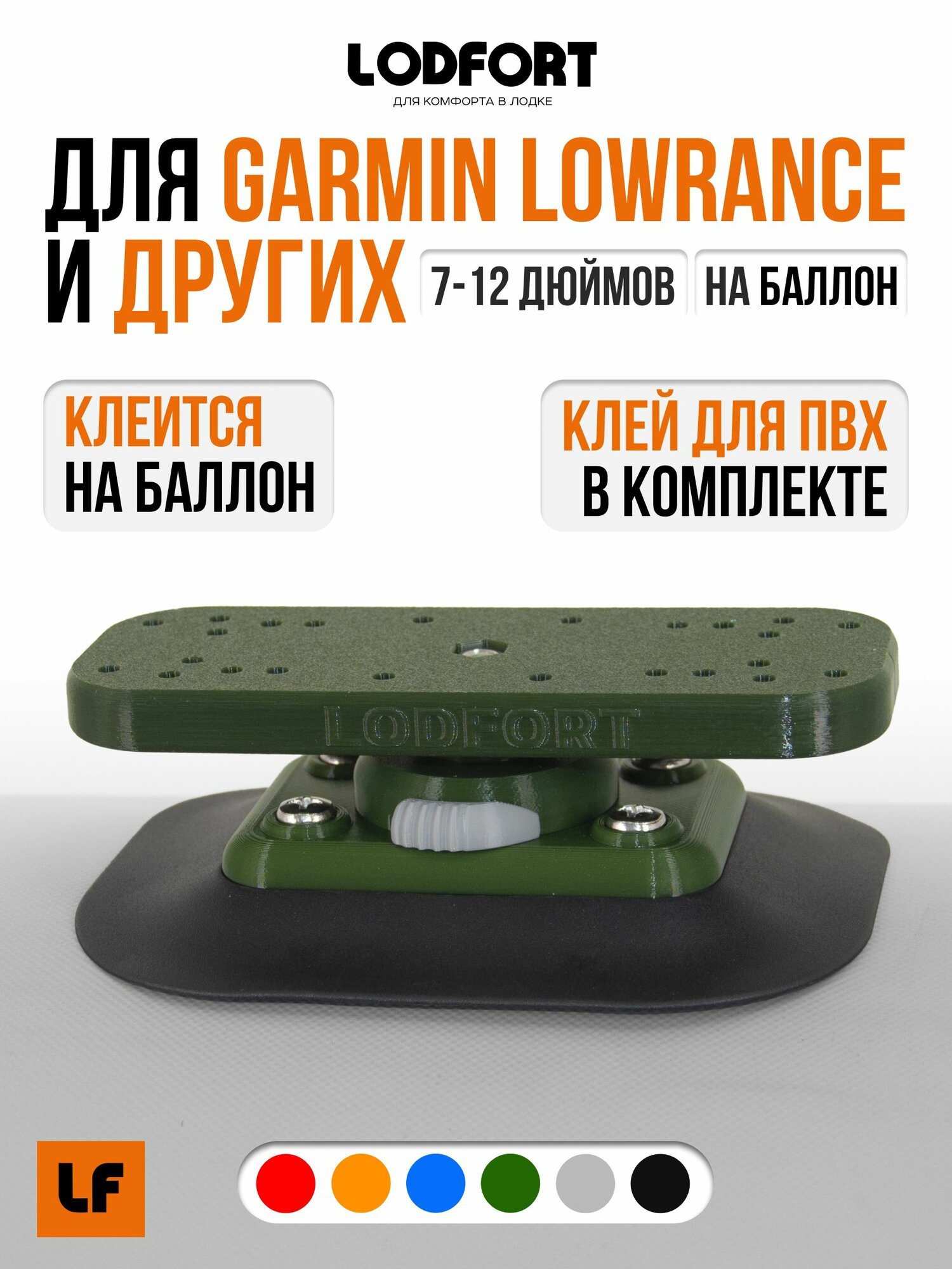 Держатель эхолота 7-12 дюймов на баллон лодки ПВХ LODFORT универсальный, быстросъёмный