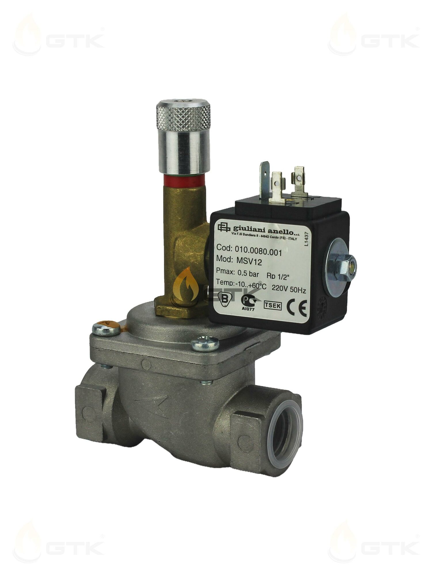 Газовый электромагнитный клапан Giuliani Anello MSV12, 010.0080.001
