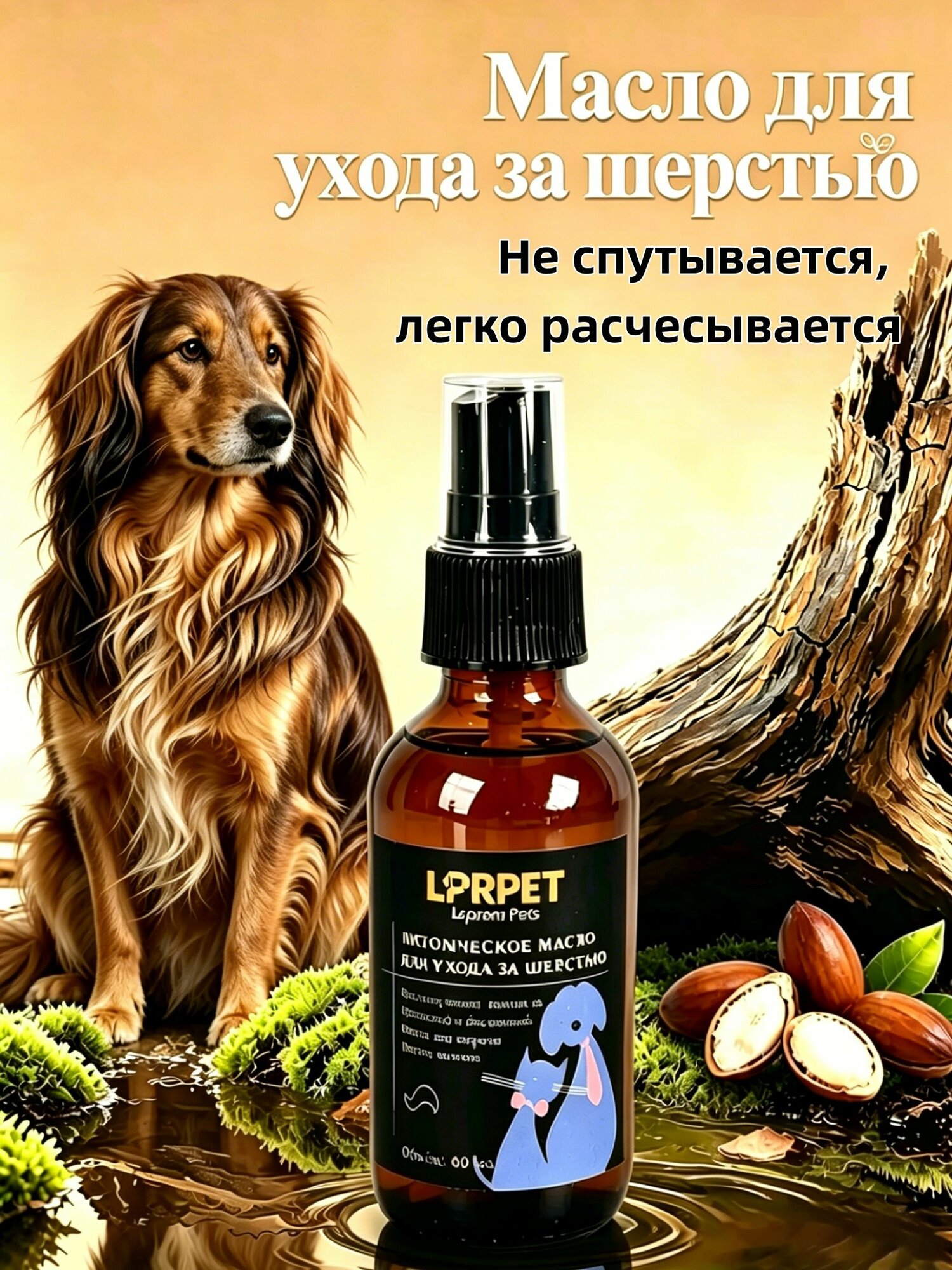 Масло для ухода за шерстью собак, распутывает и разглаживает колтуны