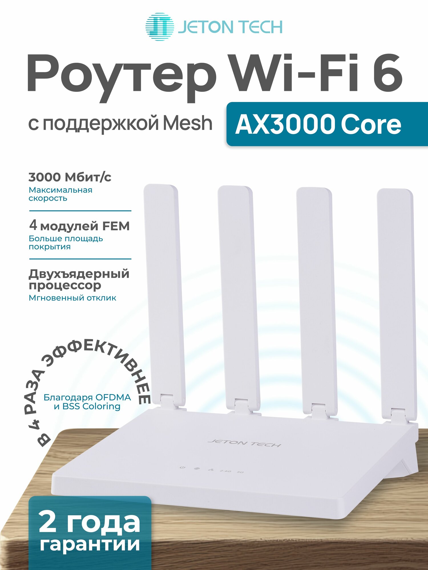 JETON TECH Двухдиапазонный роутер Wi-Fi 6 с гигабитными портами и поддержкой Mesh AX3000 Core