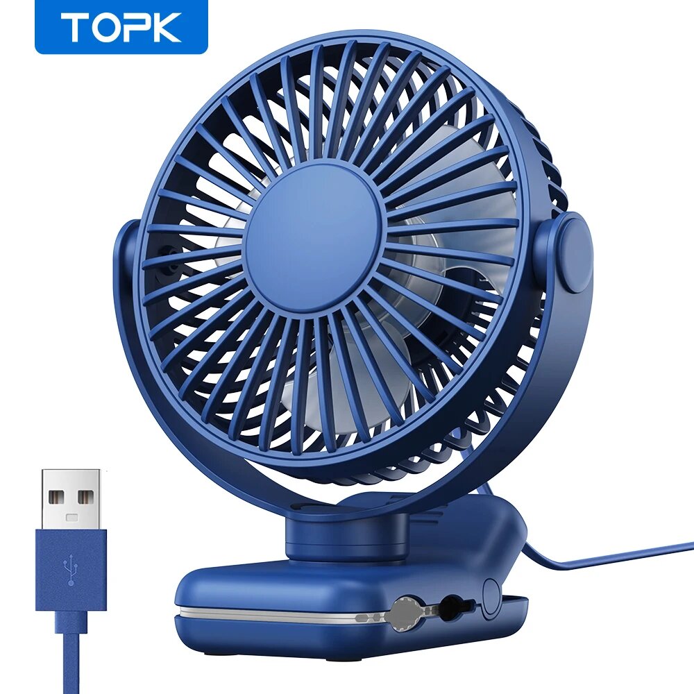 Настольный вентилятор TOPK с USB-подключением, бесщеточный двигатель, мощный воздушный поток, прочное крепление, сверхтихая работа, портативный мини-вентилятор, подходит для офиса и спальни.