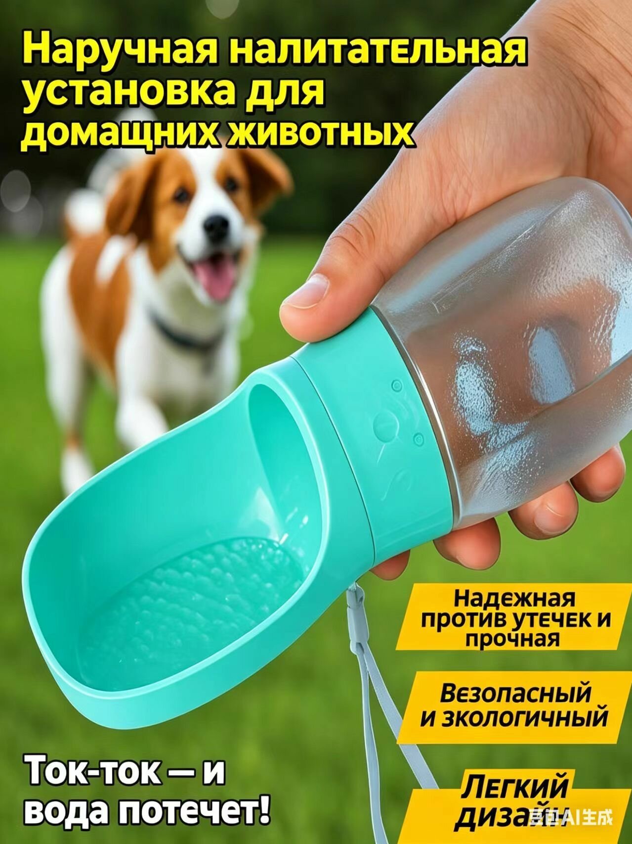 Поилка для собак прогулочная 300 мл, с силиконовым уплотнением, не протекает, поилка для собак дорожная
