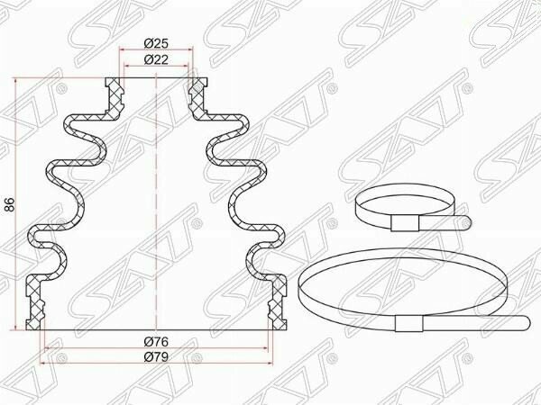 Пыльник шрусa SAT C-1036 наружный TOYOTA CAMRY USA/COROLLA/SV50/ALLION/WISH 4WD 1ZZ 2 хомута, резина