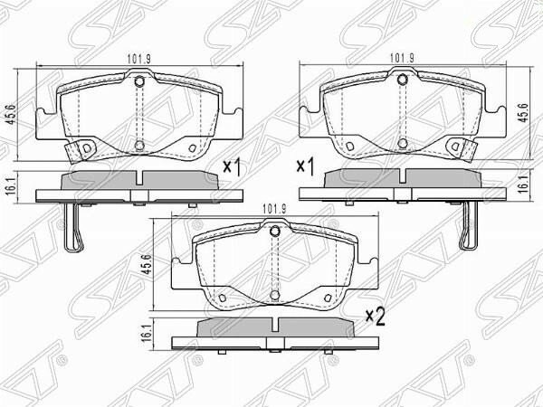Колодки тормозные SAT ST-04466-02180 сзади Toyota Corolla E150, E180 06-19, Auris 06-18