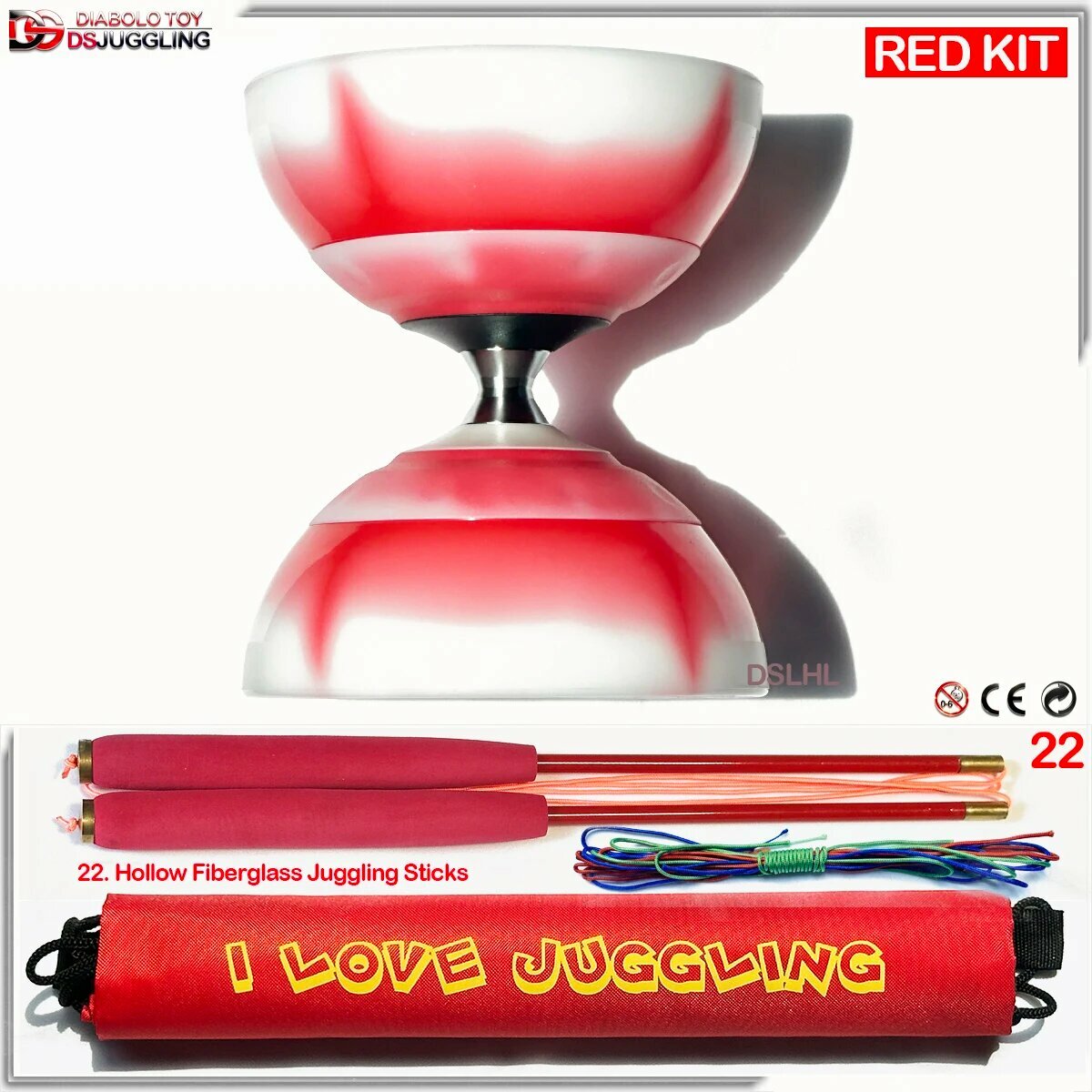Диаболо Chinese Flame-III Red 22, набор для жонглирования