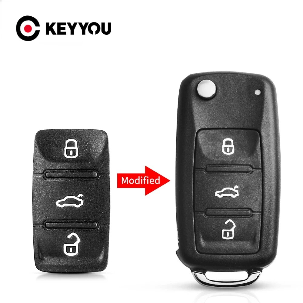 KEYYOU 3-кнопочный дистанционный ключ с резиновой накладкой для брелока для VW Beetle Eos Golf 6 Jetta Tiguan Seat Skoda Fabia, откидная накладка на кнопки автомобильного ключа