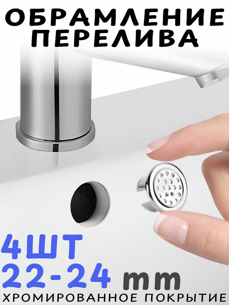 Обрамление перелива для раковины, заглушка для перелива ударопрочная хромированная 22-24мм (Серебристый)