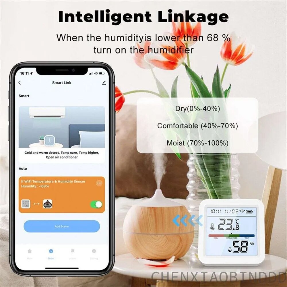 Tuya WiFi Датчик температуры и влажности Smart Life Подсветка Гигрометр Термометр Поддержка Alexa Home