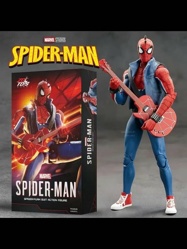 Фигурка ZD Toys Панк-костюм Человека-паука, может быть подарочной игрушкой ручной работы Marvel с периферийной моделью гитары