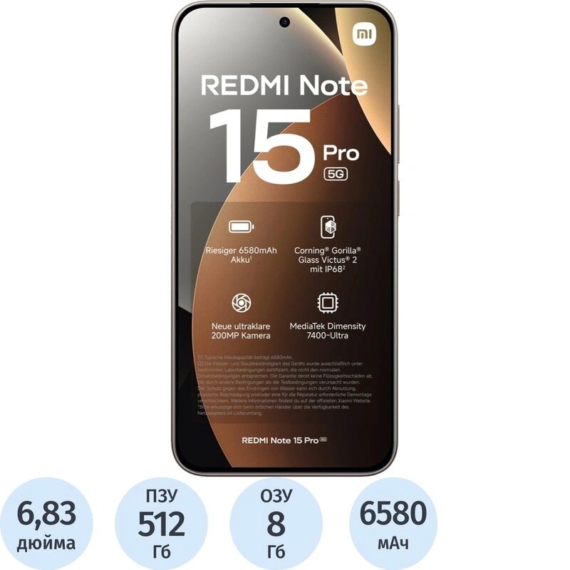 Смартфон Xiaomi Redmi Note 15 Pro 5G RU 8+512 Titanium