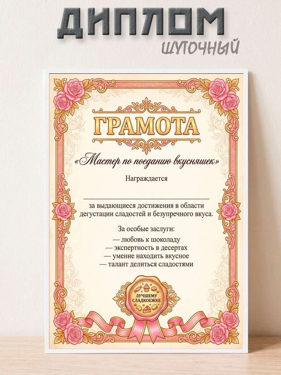 Грамота "Мастер по поеданию вкусняшек"