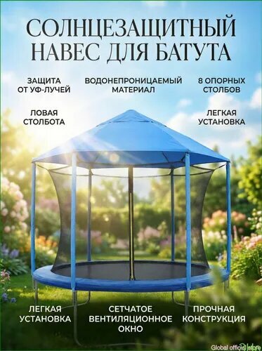 Солнцезащитный козырек для батута, водонепроницаемый навес из Оксфорда, защита от УФ-лучей, размеры 6-12 футов
