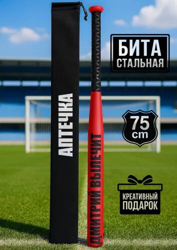 Бейсбольная бита металлическая с надписью Дмитрий вылечит