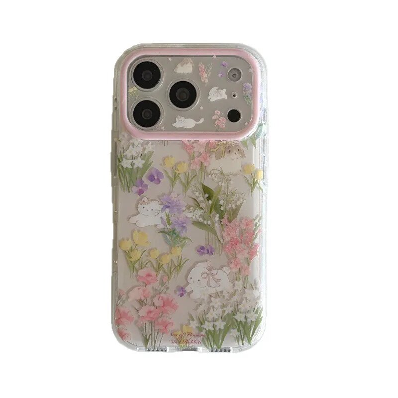 Чехол для iPhone 17 Pro Max с цветами и кроликами, Цвет: 01