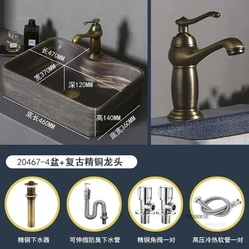 Артистическая керамическая раковина для ванной комнатыCreative Retro Home Decor Single Basin Elegant Art Bathroom sink For Kitchen Outdoor Balcony