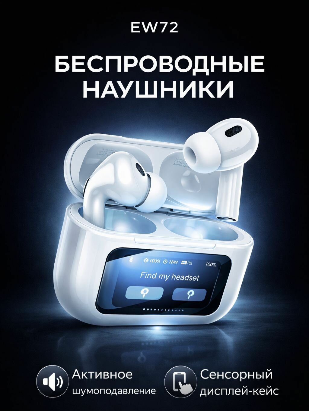 Беспроводные наушники Hoco EW 72 Lite с дисплеем, с сенсорным экраном, с шумоподавлением