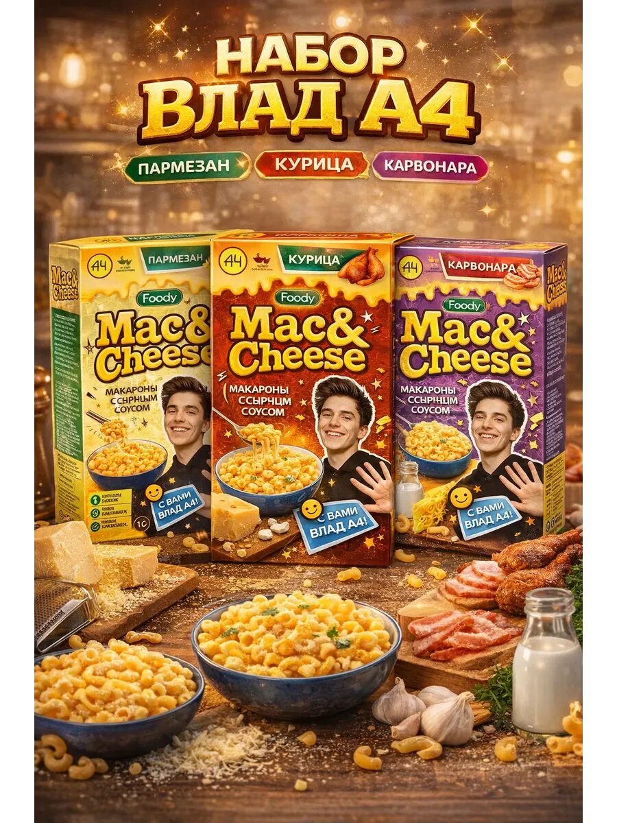 Набор 3 вкуса макарон Влад А4 Mac&Cheese по 143 гр
