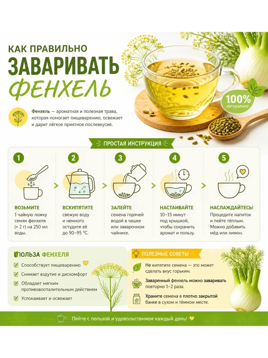 Плоды фенхеля 100 гр, Вятские дары природы, натуральный продукт — фото 1