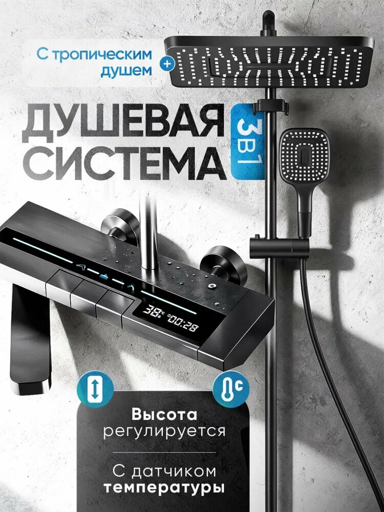 Душевая система с тропическим душем Mime, с подсветкой и индикатором температуры