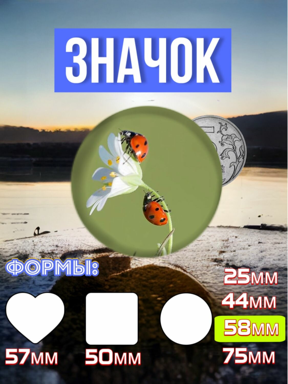 Значок, фуксия, синий, бежевый
