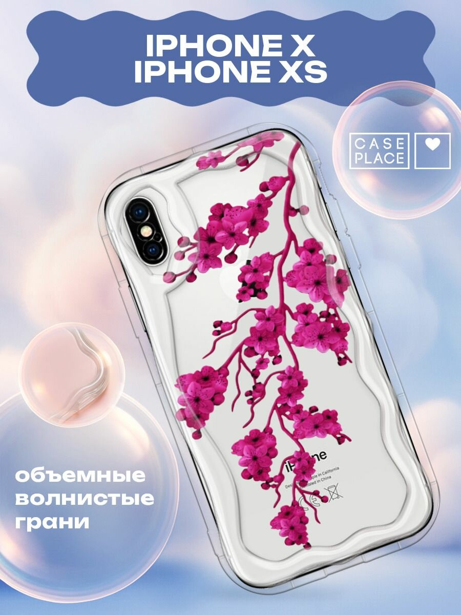 Чехол на Apple iPhone X/XS / Айфон 10/Айфон XS с принтом Яркая розовая сакура