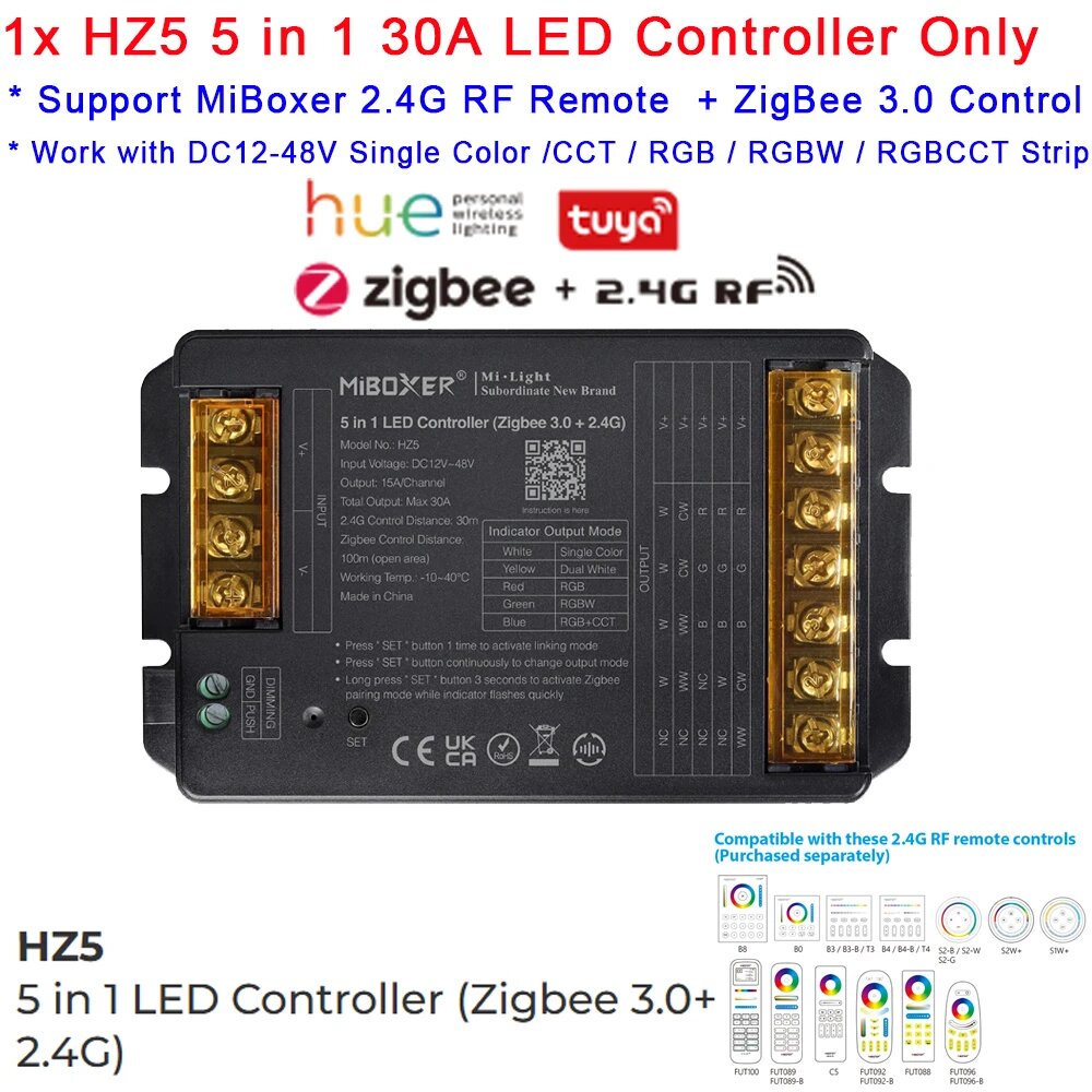Miboxer RGB контроллер 2.4ГГц 5-в-1 2-в-1 20А HZ5 5in1 ZigBee RF
