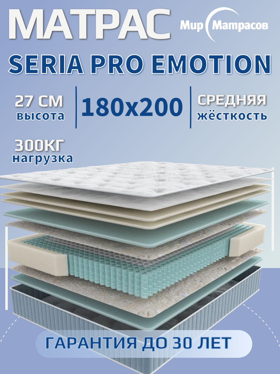 Анатомический матрас, Ортопедический матрас 180х200 см Seria Pro Emotion, Независимые пружины