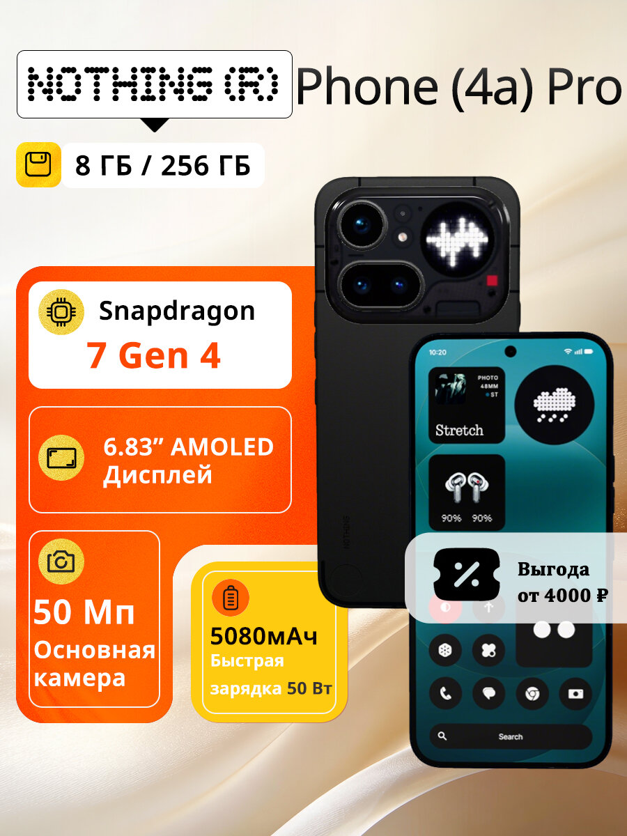 Смартфон Nothing Phone 4a Pro, 8GB/256GB, AMOLED, 6.8", 144Hz, чёрный