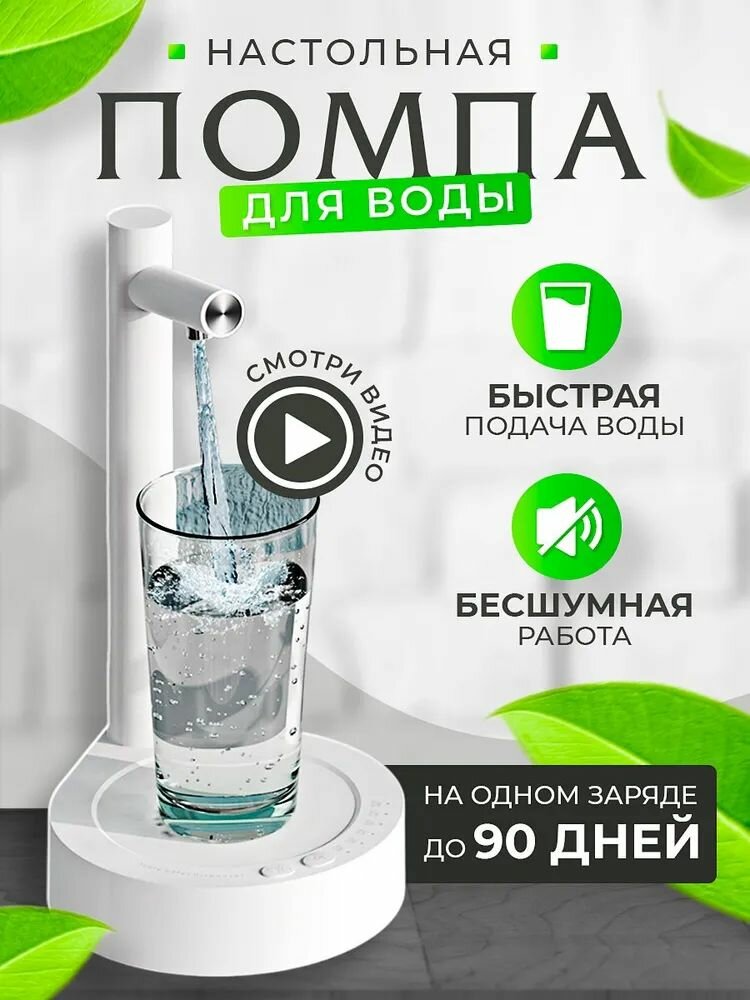 Xiaomi Диспенсер для воды Помпа для воды электрическая настольная с подставкой, бесшумная работа, аккумулятор 1800 mah, для любых бутылей 19л, 10л, 6л, 5л, Белый