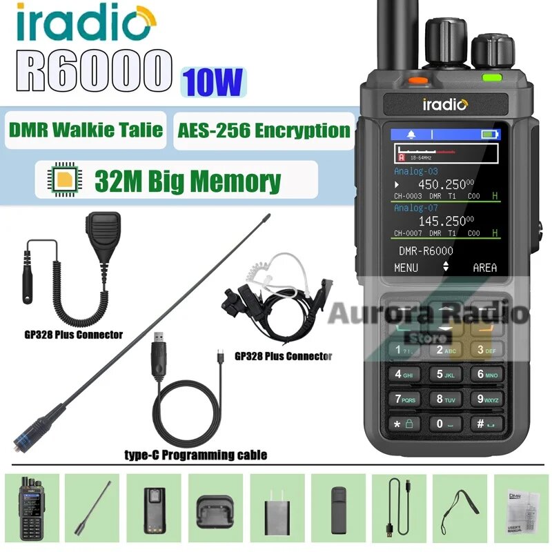 Радиостанция Iradio R-6000 DMR Digital Radio R6000 10Вт Мощная рация USB-C AES-256 NOAA SMS 32МБ Большая память Сканирование спектра RT-6D