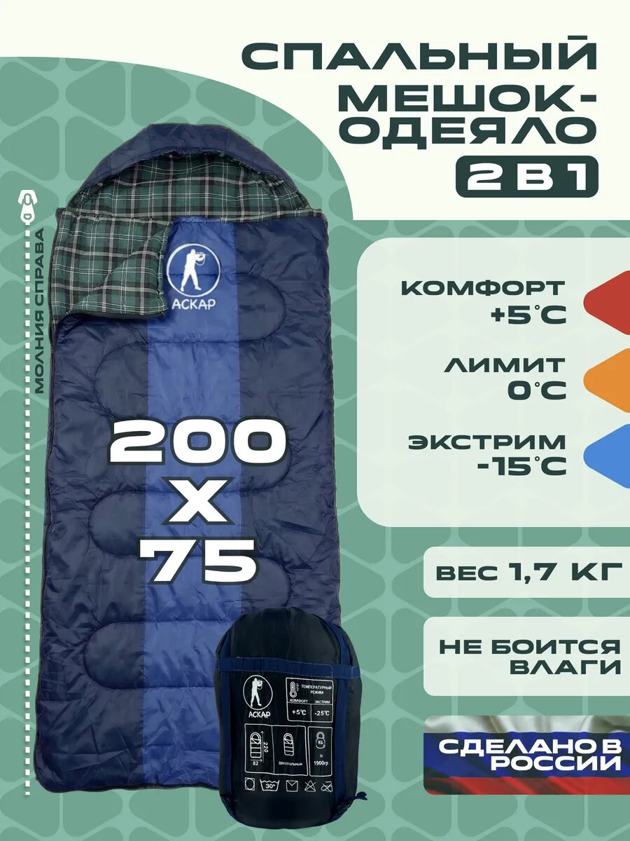 Туристический мешок спальный 200х75 / спальник -15°С