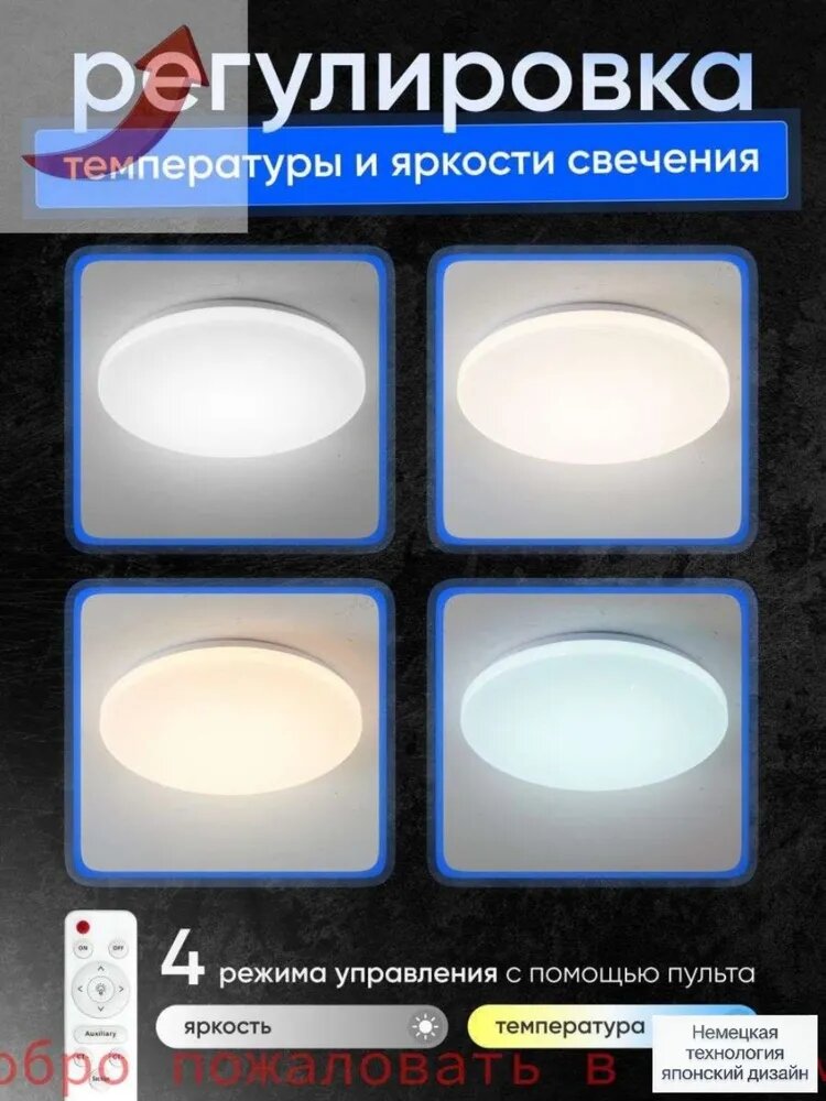 Люстра Яркий Свет 72 Вт, 40 см, Светодиодная, с пультом ДУ, площадь освещения 15-20 кв. м, 2 года гарантии — фото 1