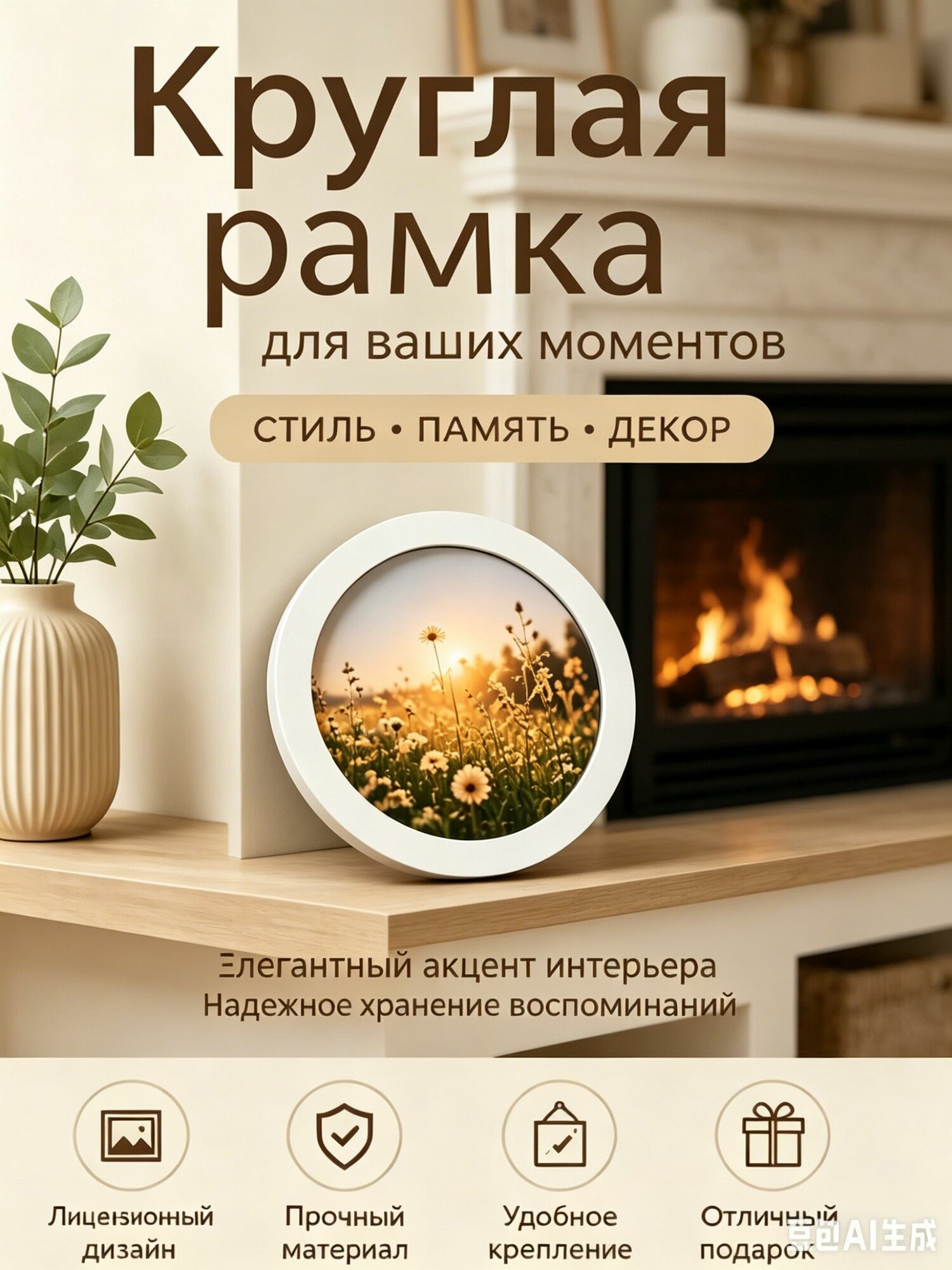 Белые круглые рамки для искусства, стен, свадебных фотографий, картин, деревянные двойные 18.50X18.50X1.80CM