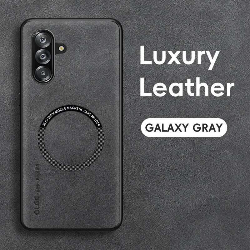 Кожаный чехол в стиле ретро с магнитной беспроводной зарядкой для Samsung Galaxy A17 Серый, серый