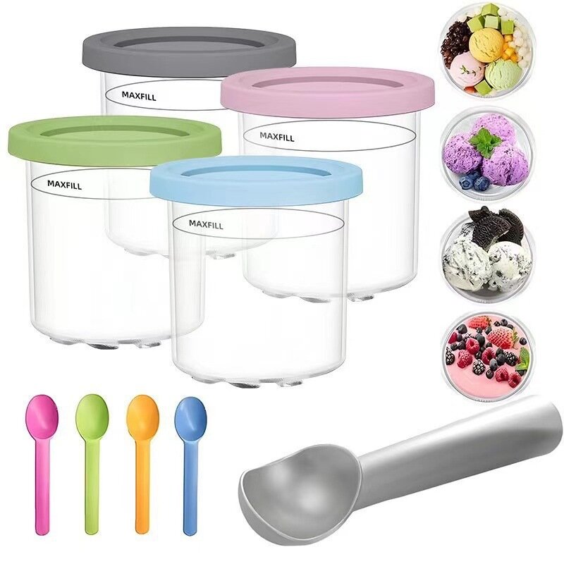 Контейнеры для продуктов, пластик, 4 шт, с цветными крышками