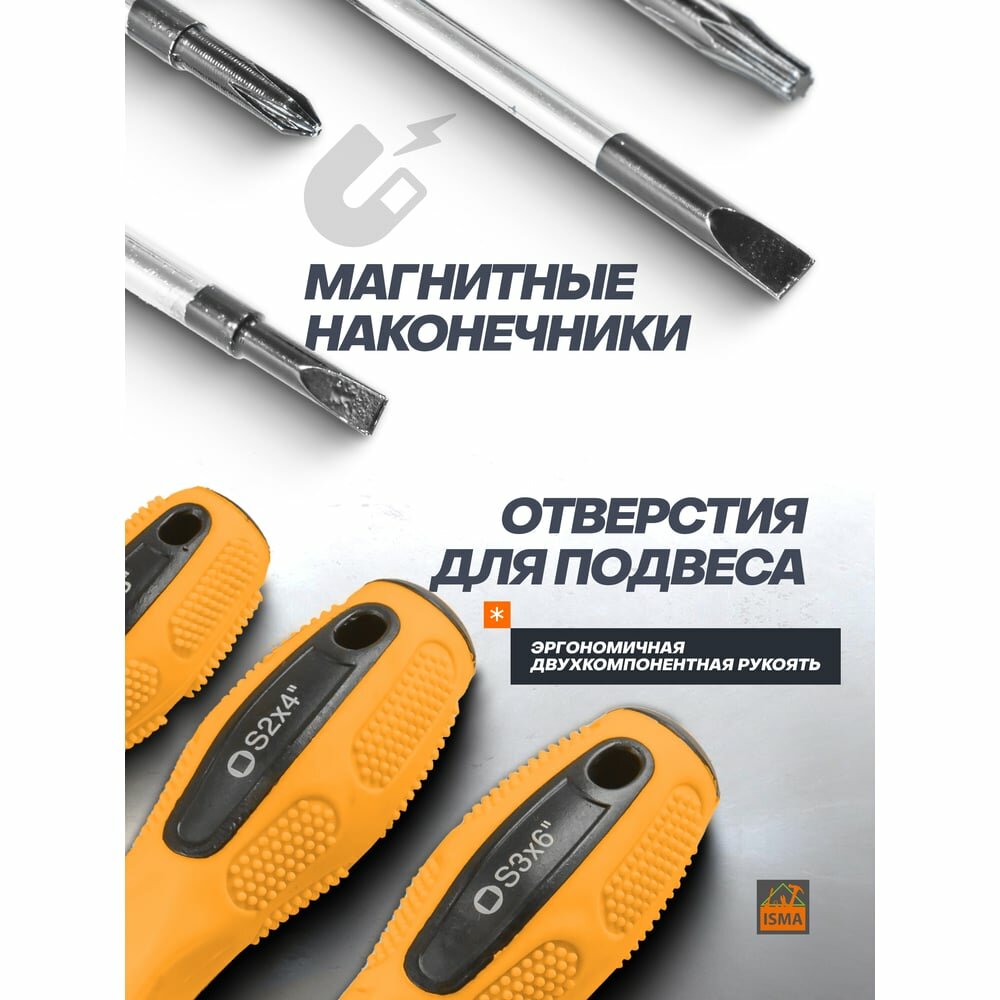 Набор отверток и бит ISMA 100пр, на пластиковом стенде ISMA-10100(51781) — фото 1