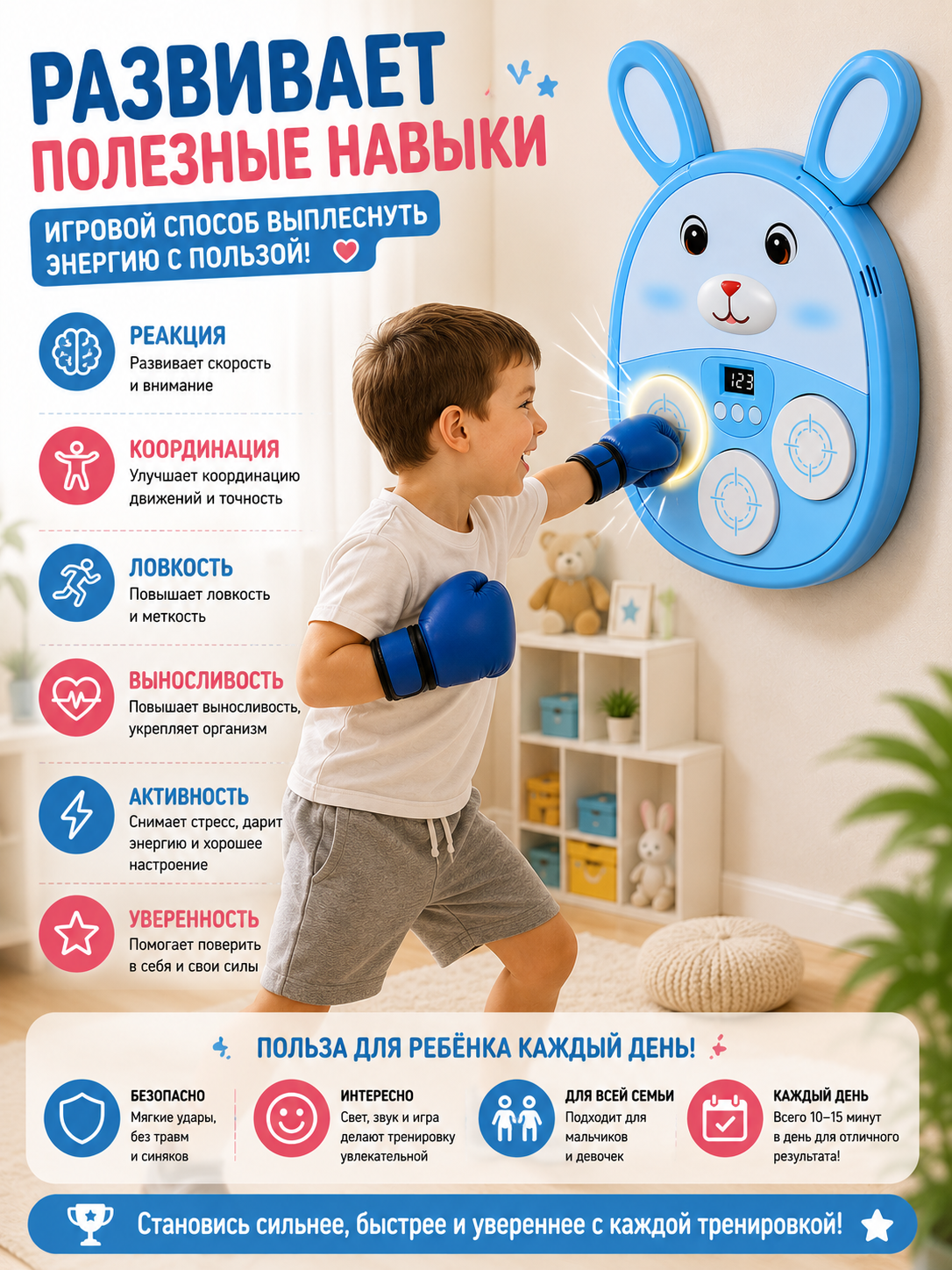 Лапы детские "Мишень для битья", для бокса, цвет голубой, длина 20 см, вес 0,9 кг — фото 1