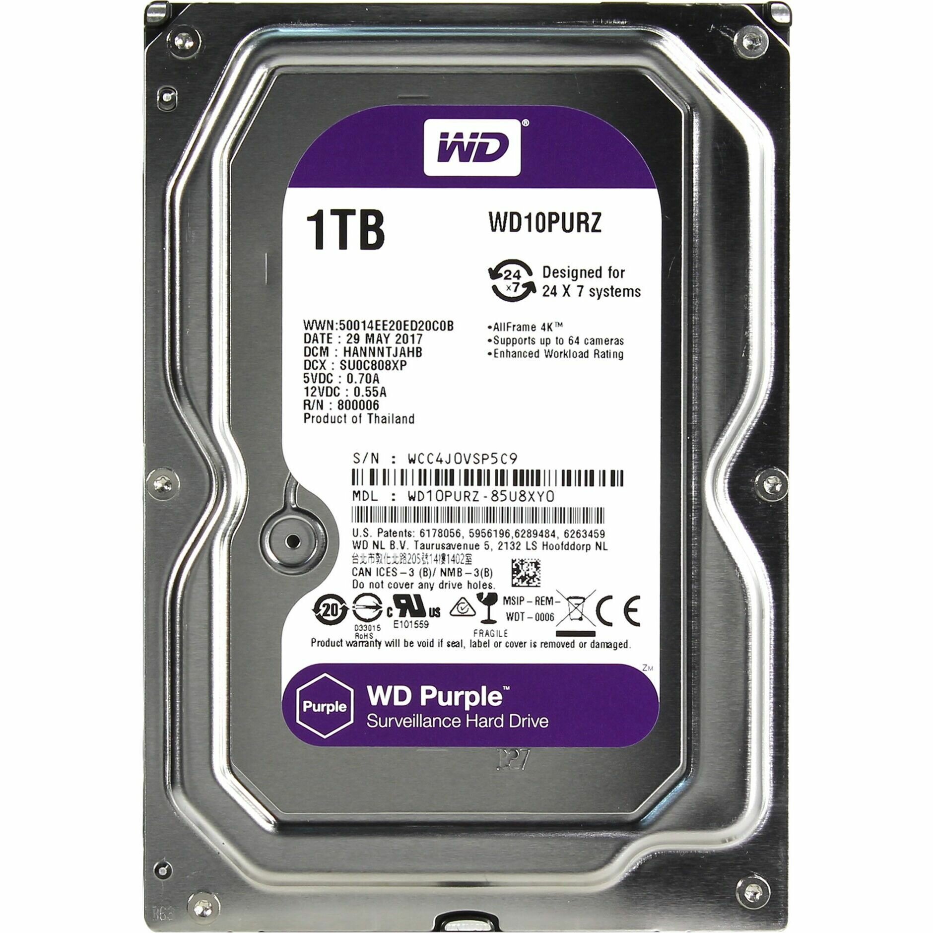 Жесткий диск Western Digital WD Purple 1 TB (WD10PURZ)