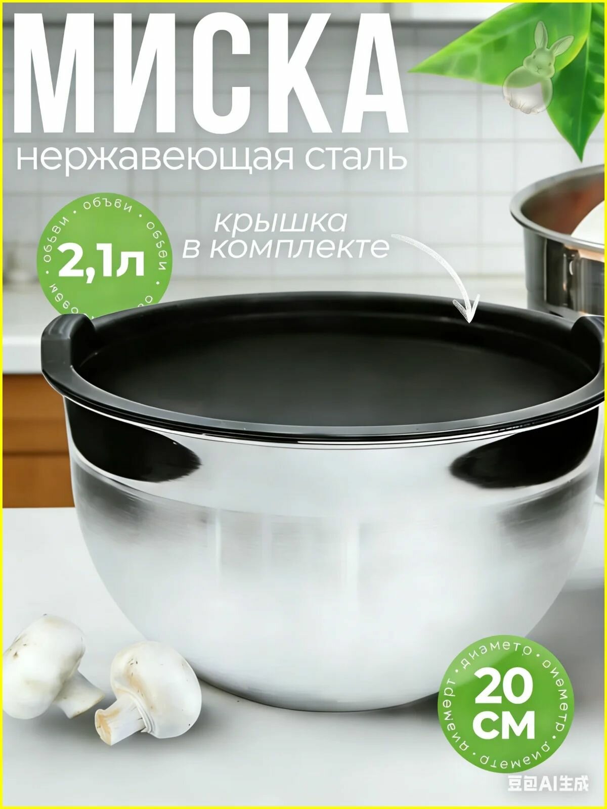 Миска С крышкой 2.1л из нержавеющей стали