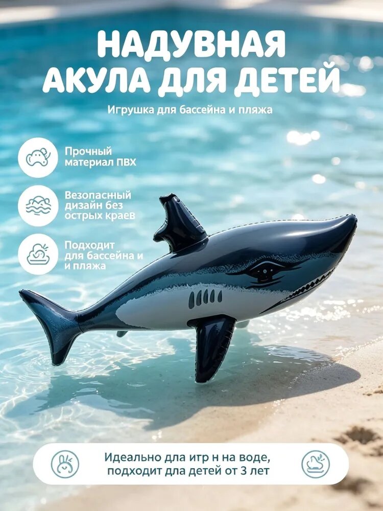 Надувная акула из ПВХ для детей, чёрная, 80 30 27 см
