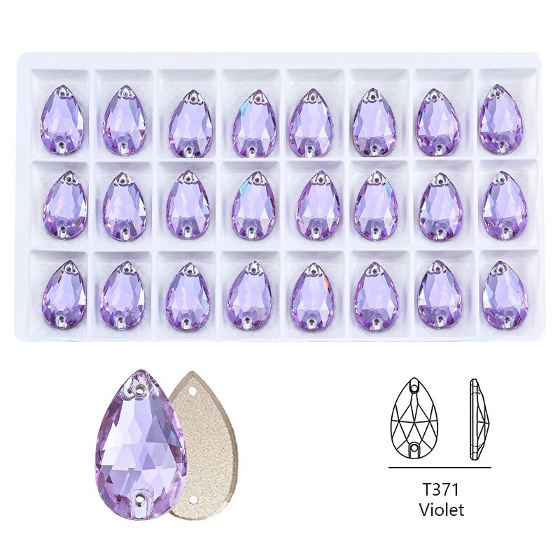 Стразы пришивные BOBOHOO K9 из стекла Фиолетовый, 10x14mm - 36Pcs, T371 Violet