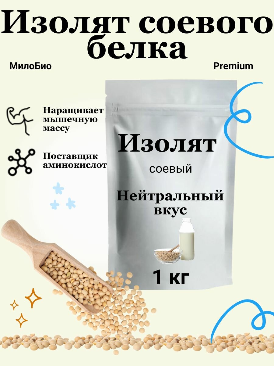 Изолят соевого белка 1 кг, протеин для белковых коктейлей и использование в кулинарии, МилоБио