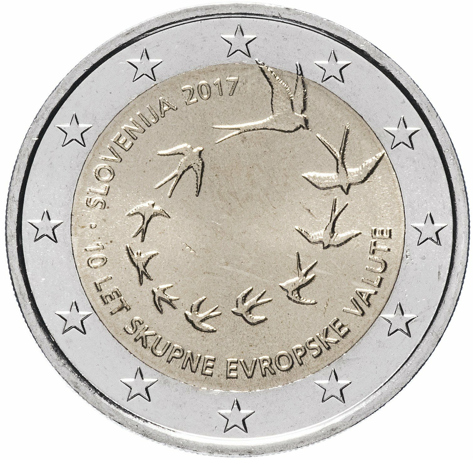 Словения 2 евро 2017 "10 лет обращения евро в Словении", Биметалл, в сохранности UNC