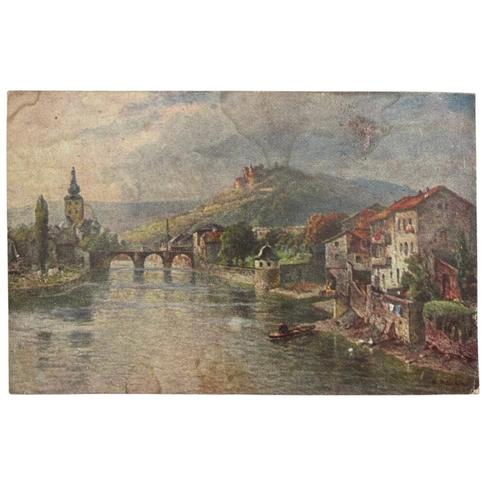 Почтовая открытка "Старинный мост и замок" 1900-1917 гг. Германская Империя