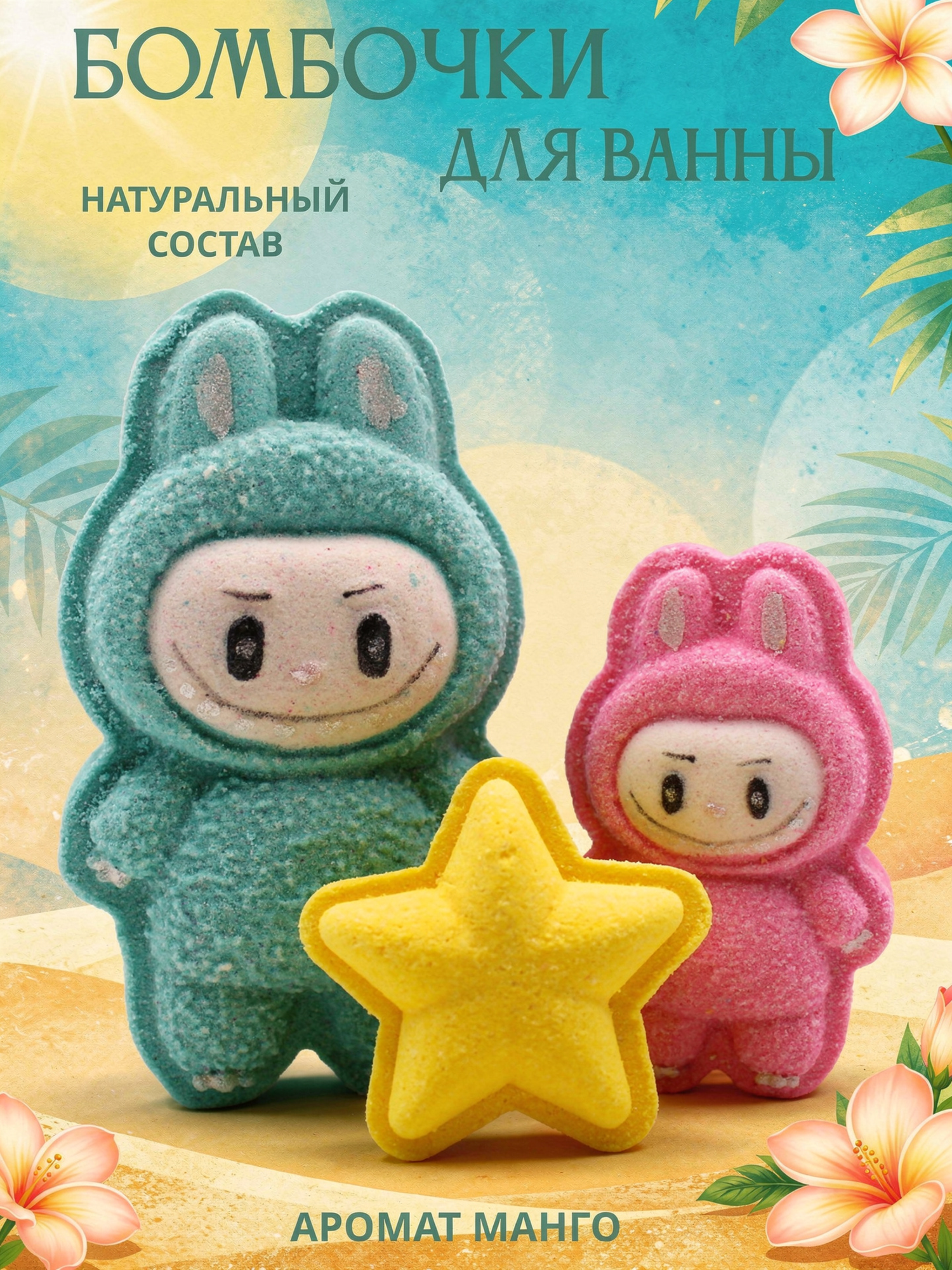Бомбочки для ванной TOP8Home "Лабубу", 150 г, гипоаллергенные, Набор 3 шт. Бирюзовый
