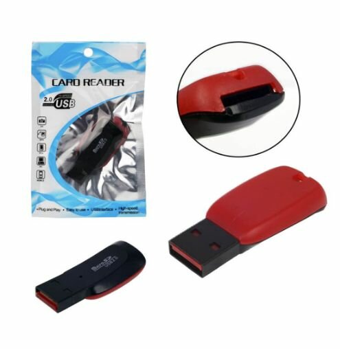 Картридер USB на MicroSD, черно-красный