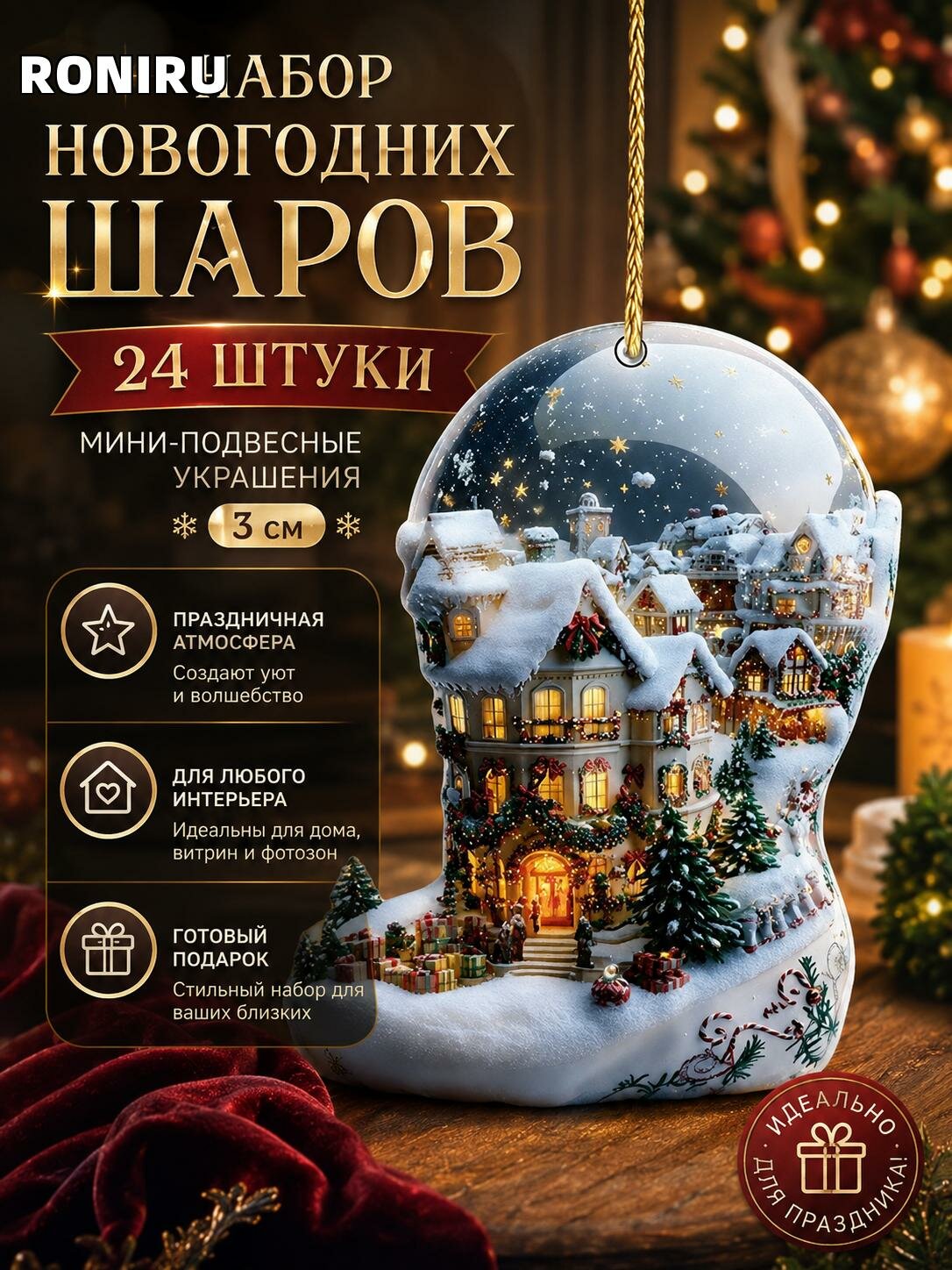Набор новогодних шаров Magic Craft 24 шт — мини подвесные елочные украшения 3 см для дома, витрин и праздника!