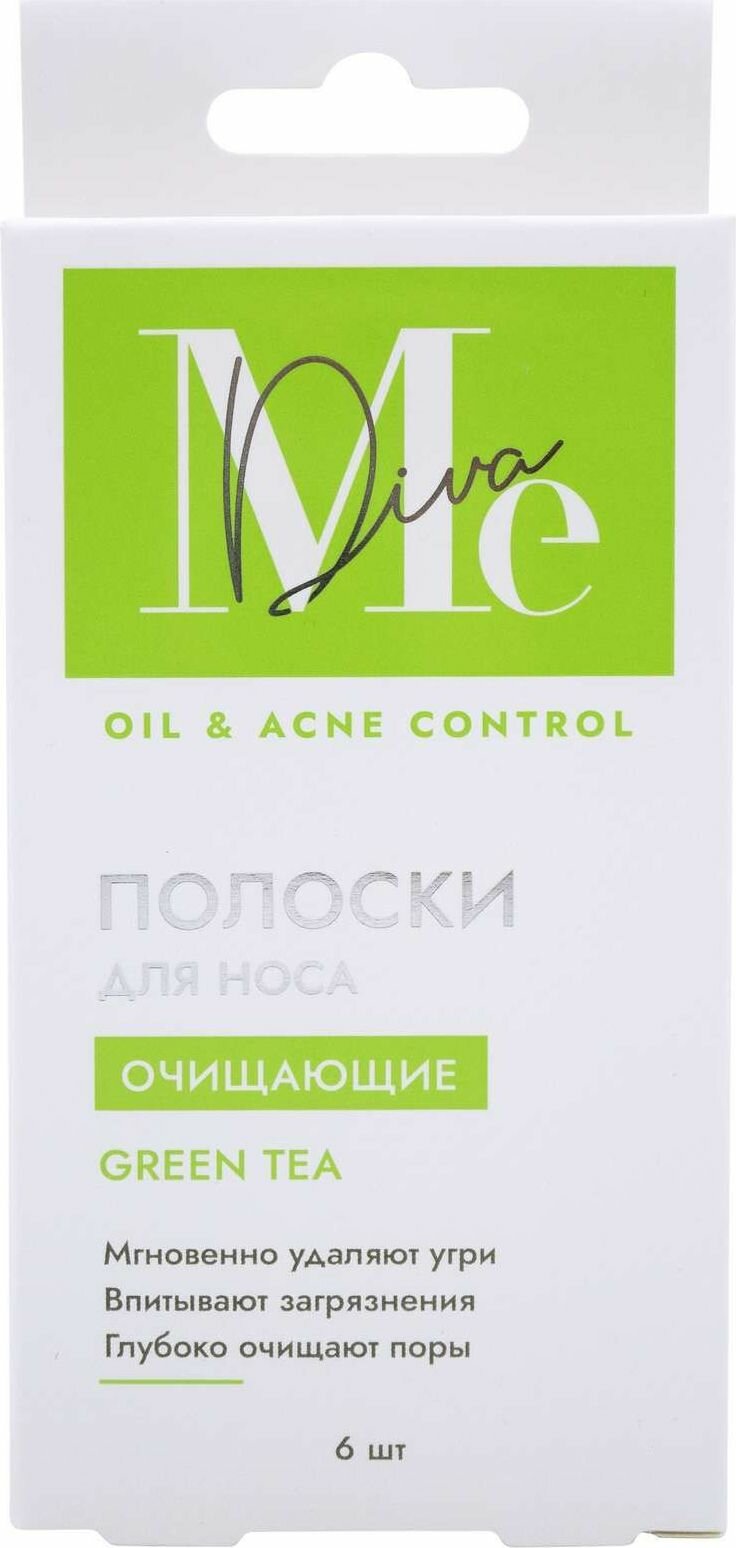 Очищающие полоски Mediva / Медива Oil&Acne control для носа, с зеленым чаем, в упаковке 6шт. / косметика от черных точек