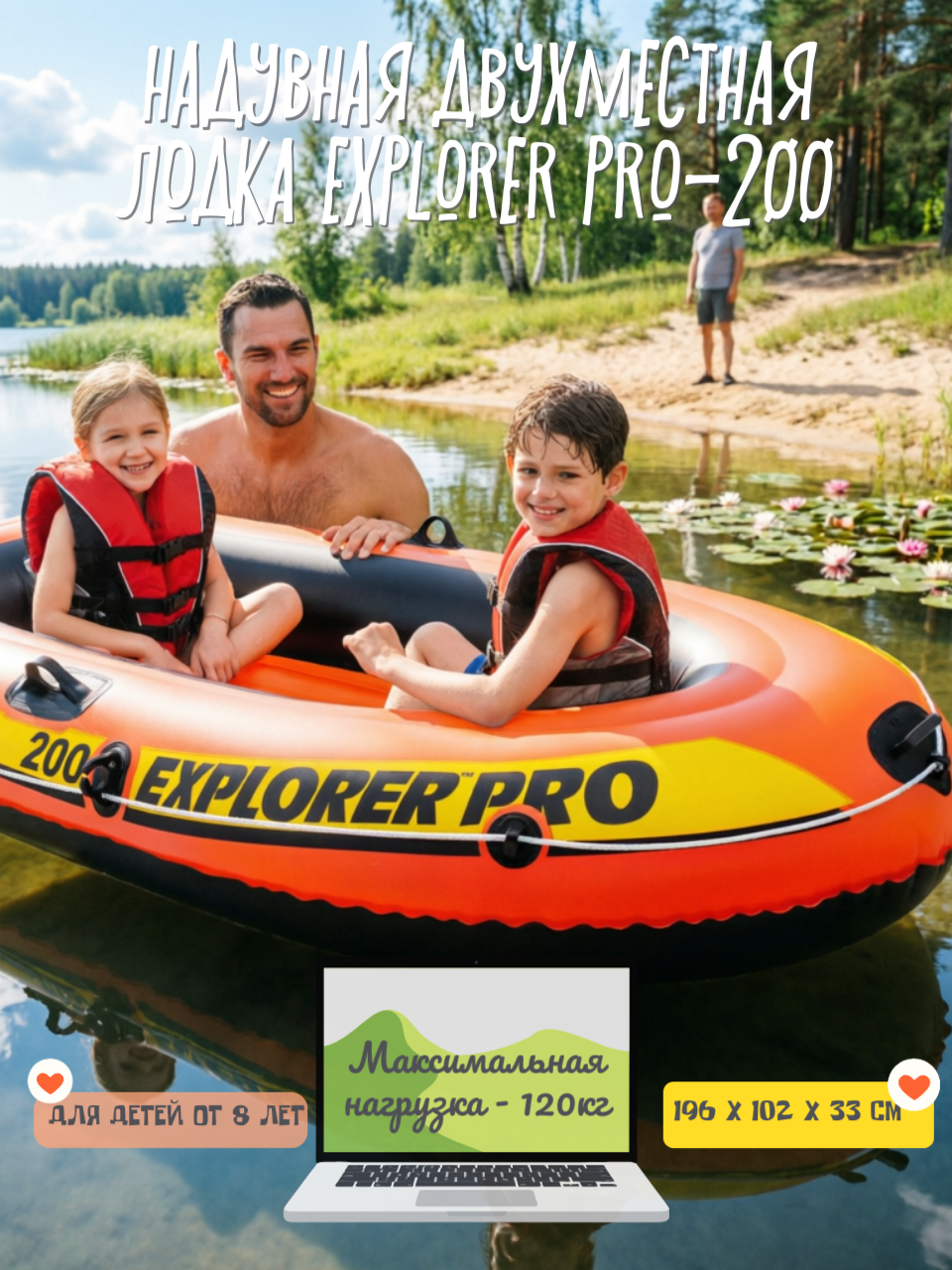 Надувная лодка Intex 58356 "Explorer Pro 200" 196х102х33см, нагрузка до 120кг